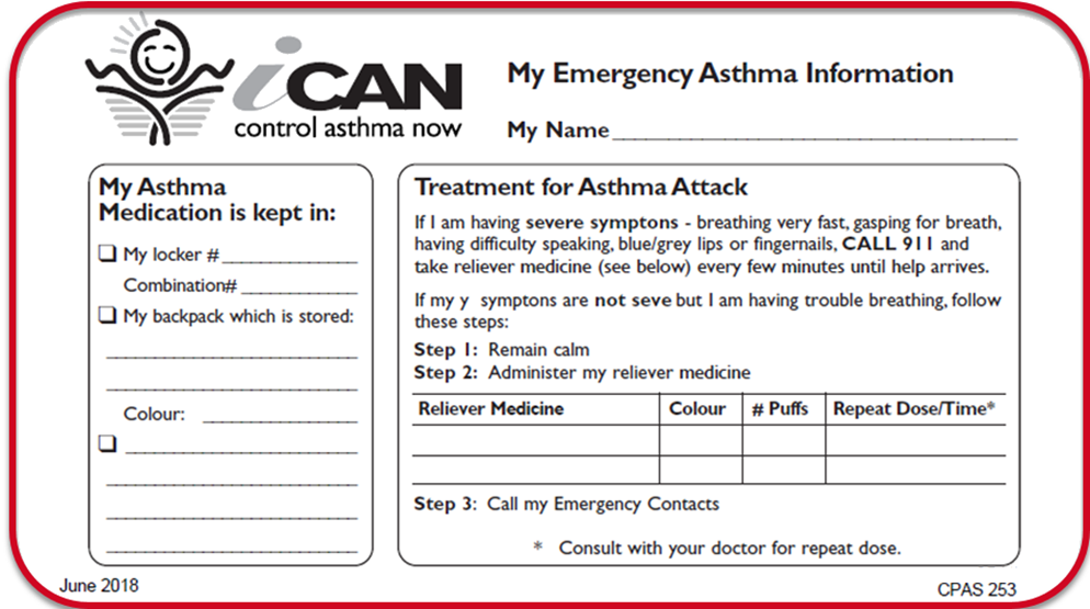 My Asthma Information Card | Cumming School of Medicine | University of ...